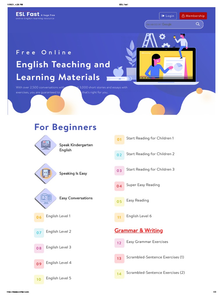 ESL Fast - Activities For English Language Learners | PDF | English As ...