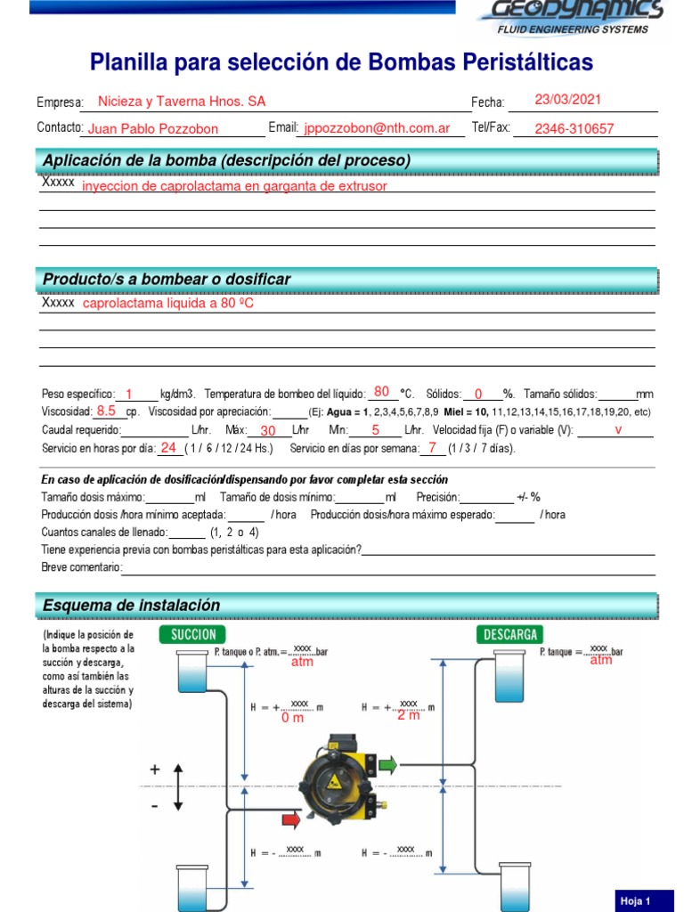 Planilla para Seleccion de Bombas | PDF