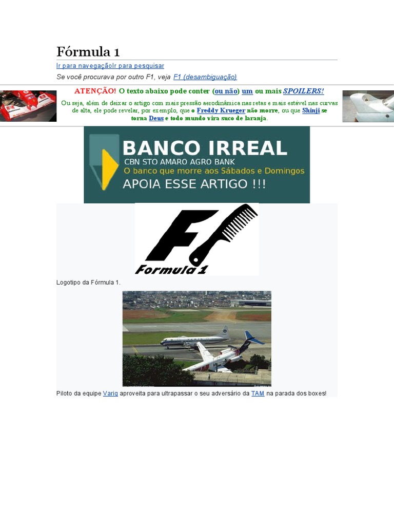 Fórmula 1 | PDF | Fórmula Um | Corridas de automóveis