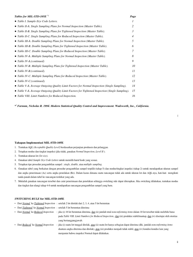 Tabel Rencana Sampling MIL-STD-105E | PDF