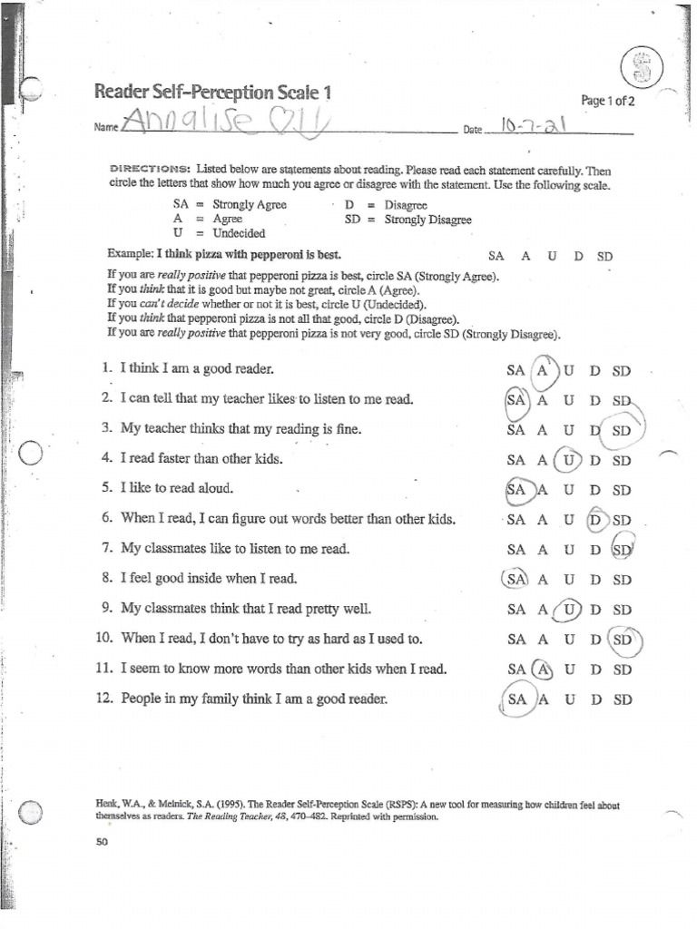 Reading Self-Perception Scale | PDF