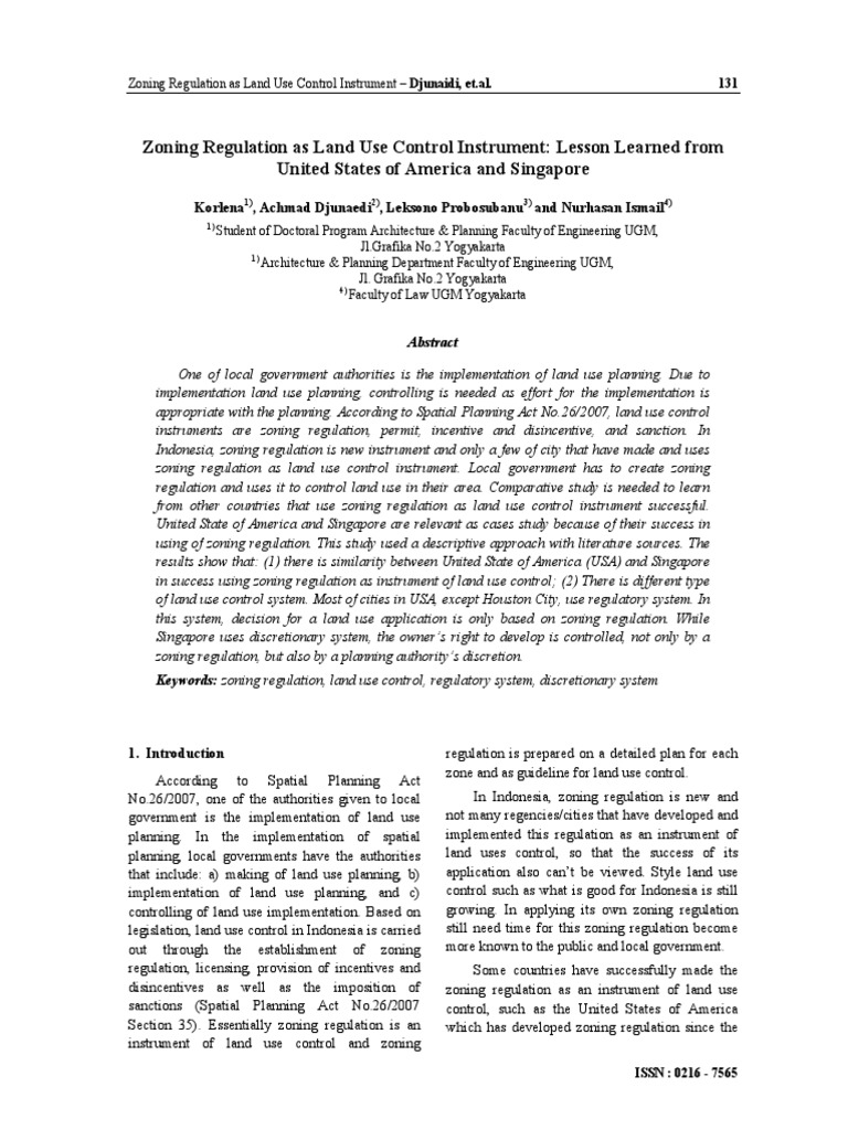 Zoning Regulation As Land Use Control Instrument: Lesson Learned From ...