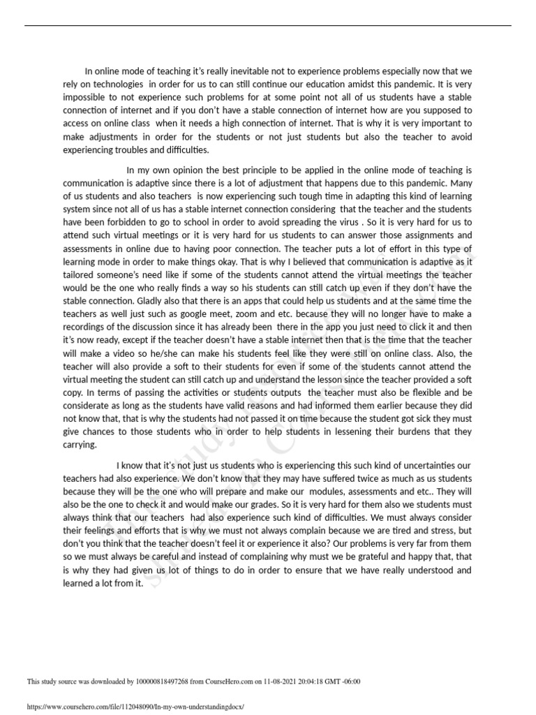 In My Own Understanding | PDF | Teachers | Internet