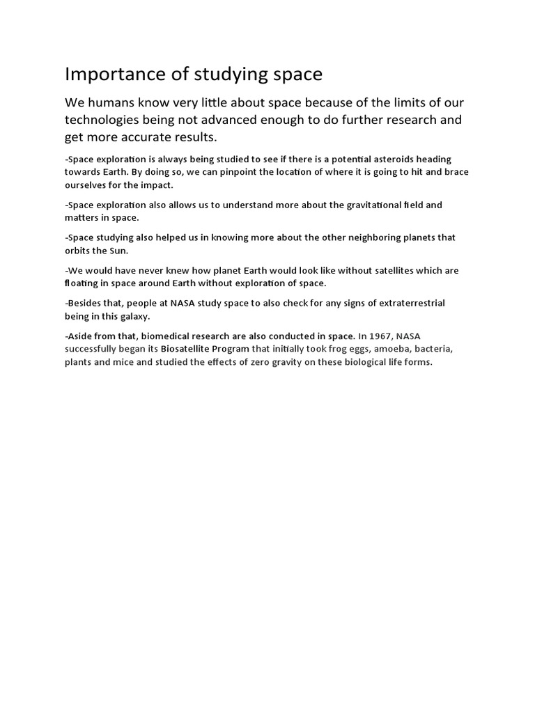 Importance Of Studying Space PDF