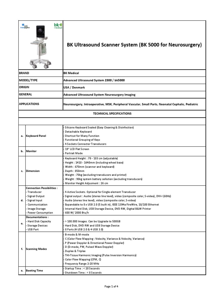 Spesifikasi BK Ultrasound Scanner System - BK 5000 For Neurosurgery ...