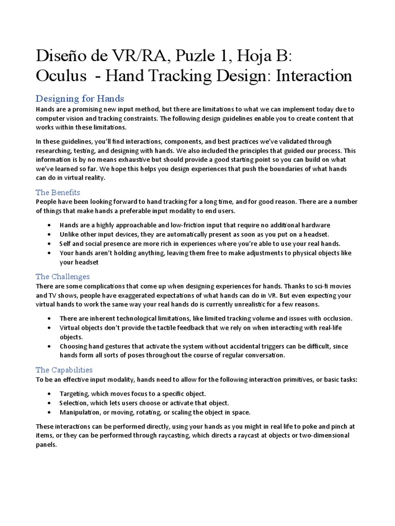 Hoja B - Hand Tracking 2 | PDF | Virtual Reality | Computing