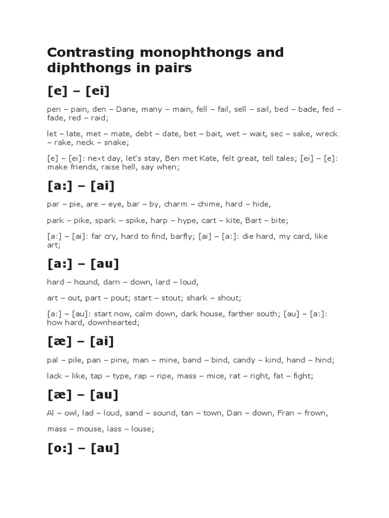 Contrasting Monophthongs and Diphthongs in Pairs | PDF | Poetry
