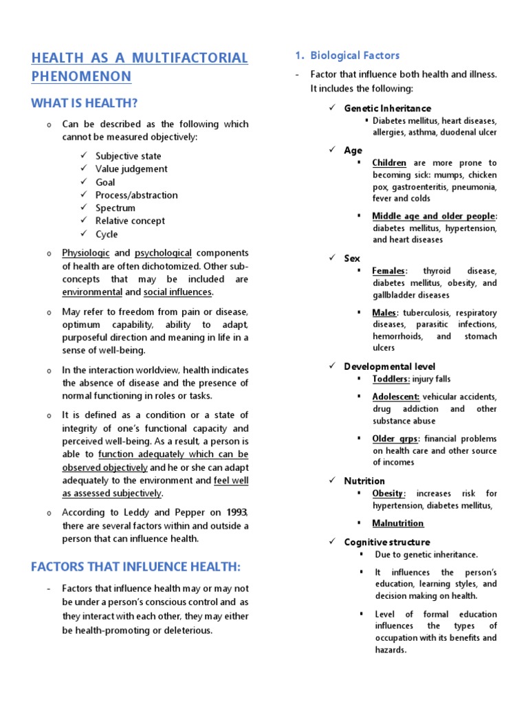 Health As A Multifactorial Phenomenon | PDF | Behavior | Leadership