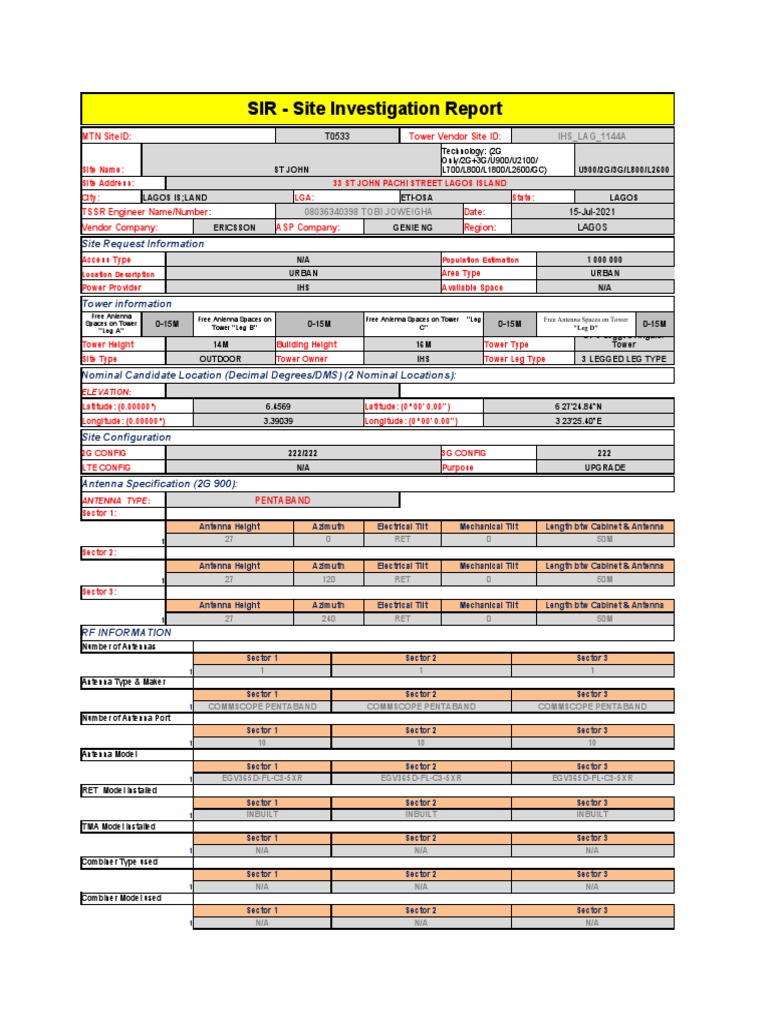 t0533 - MTN Fy21 Site Survey Report Sde Template Latest | PDF ...