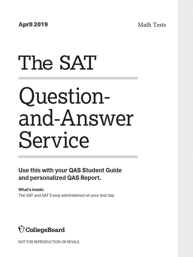 April 2019 SAT Math No Calculator QAS | PDF | Sat | Mathematical Objects