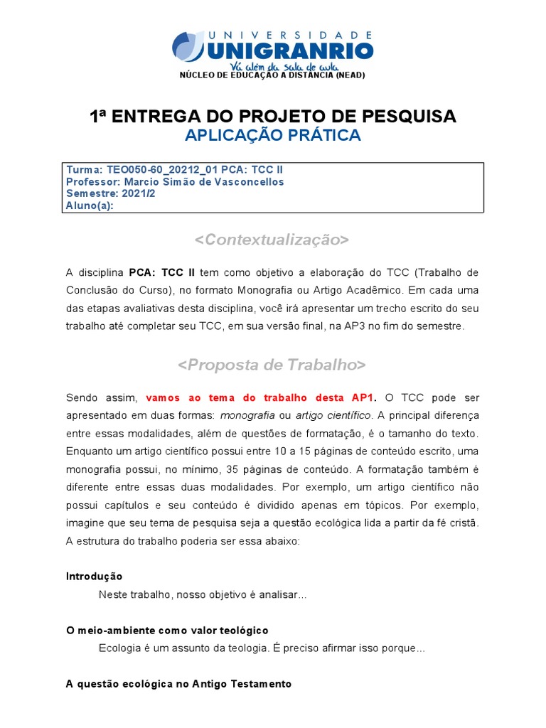Template - Postagem AP1 PCA TCC II - 2021-2 | PDF | Citação | Caixa ...