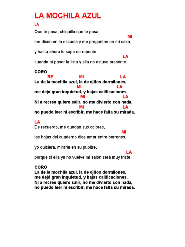 La Mochila Azul Acordes | PDF