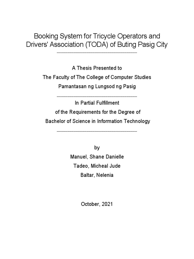 Booking System For Tricycle Operators and Drivers' Association (TODA ...