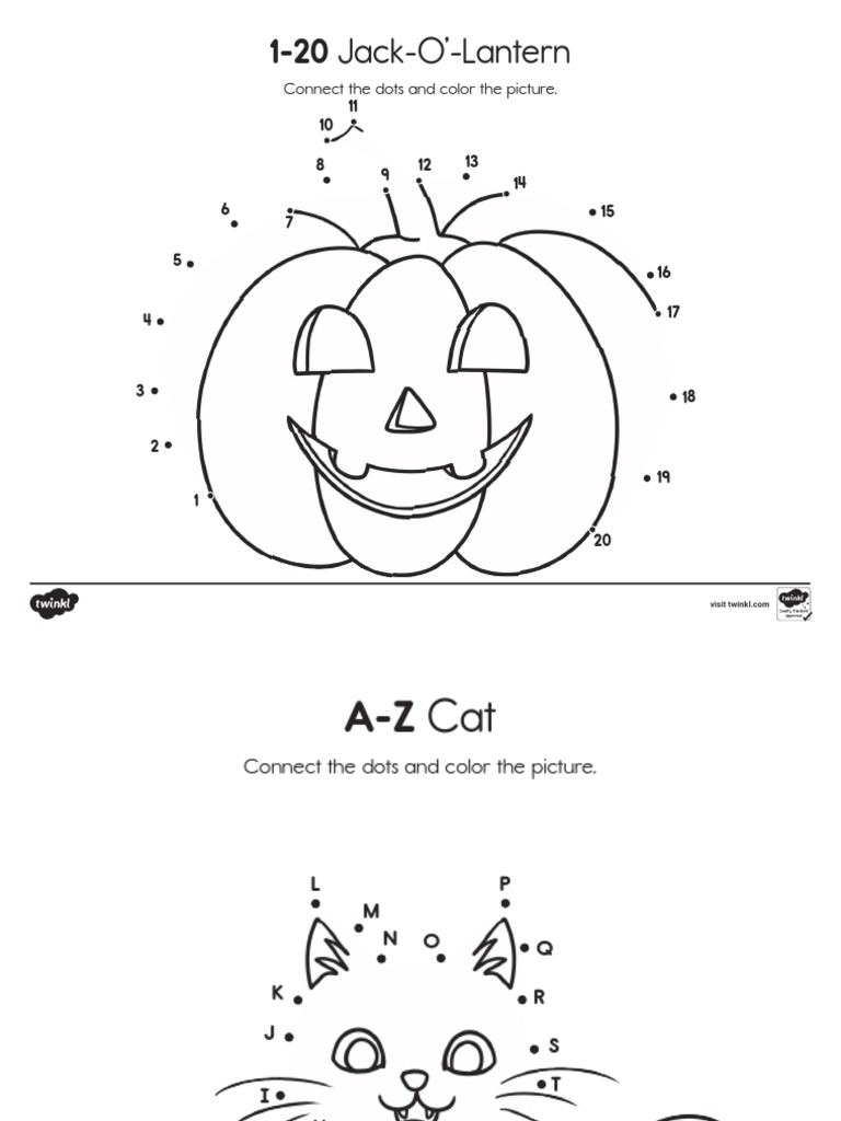 1-20 Jack-O'-Lantern: Connect The Dots and Color The Picture | PDF ...