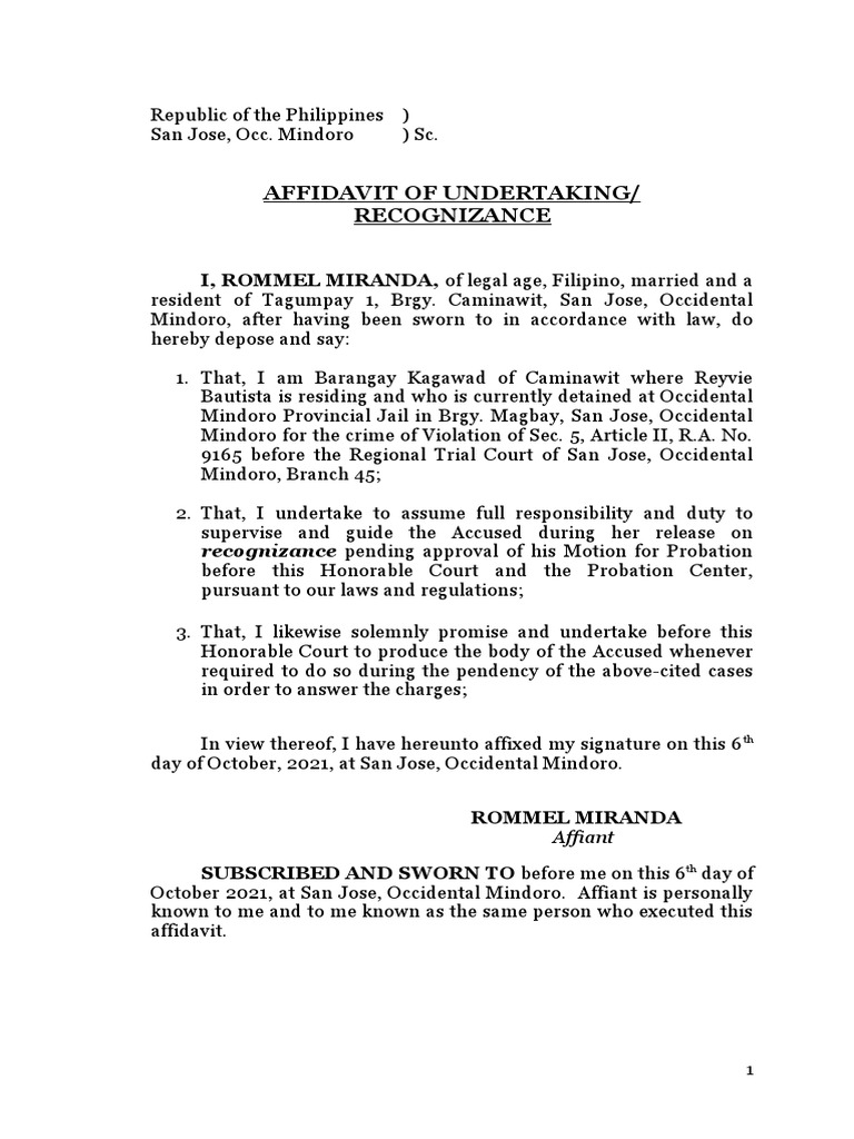 Affidavit of Recognizance | PDF