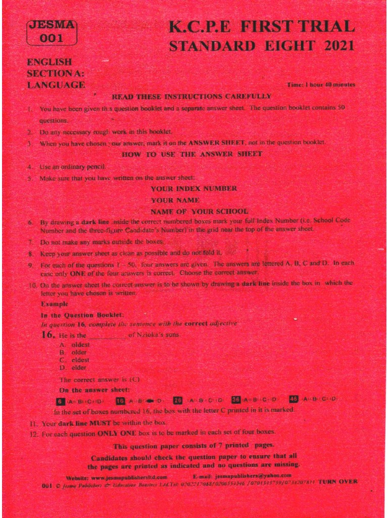 English Jesma 001 STD 8 2021 | PDF