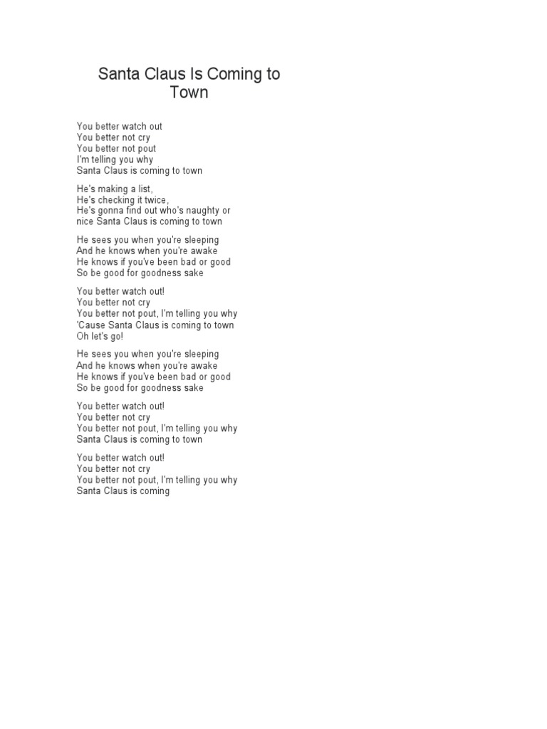 Santa Claus Is Coming to Town Lyrics | PDF