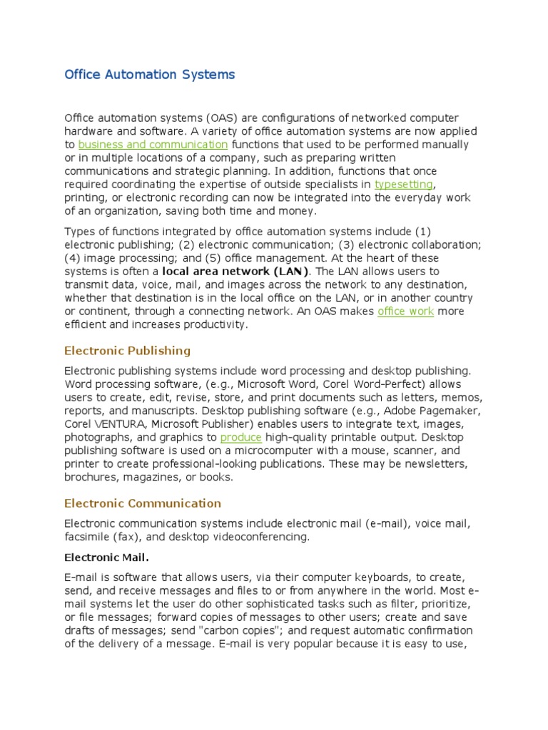 Office Automation Systems | PDF | Fax | Automation