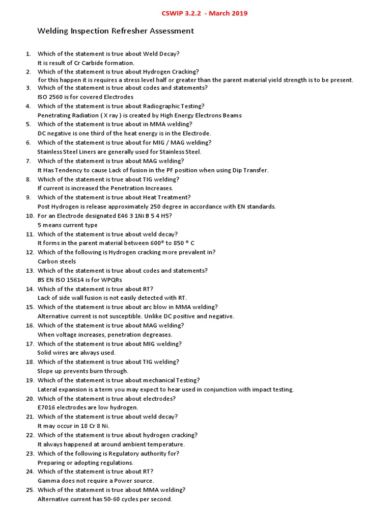 Cswip 3.2.2 Questions and Answers | PDF | Construction | Welding