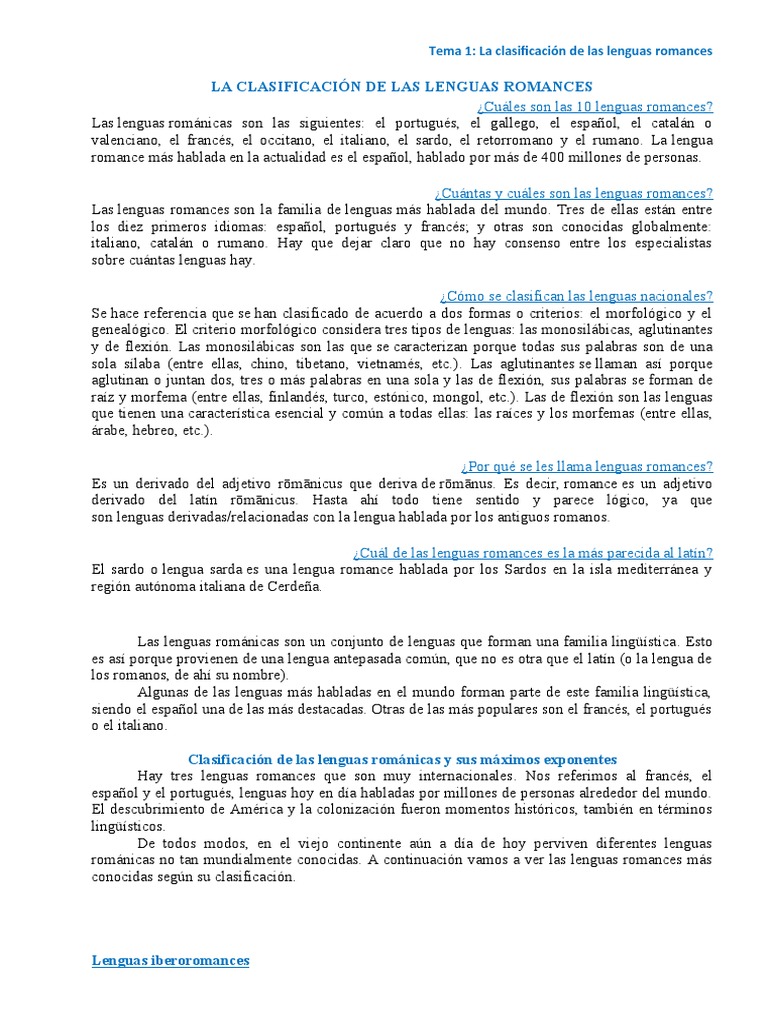 La Clasificación de Las Lenguas Romances | PDF | Lengua española | Lengua portuguesa