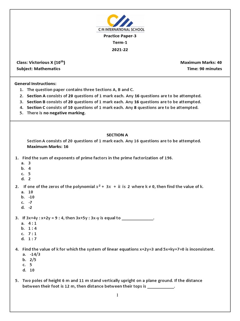 Victorious X Mathematics Practice Paper-3 | PDF | Area | Circle