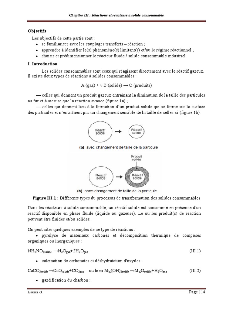 Chapitre III Réactions Et Réacteurs À Solide Consommable | PDF ...