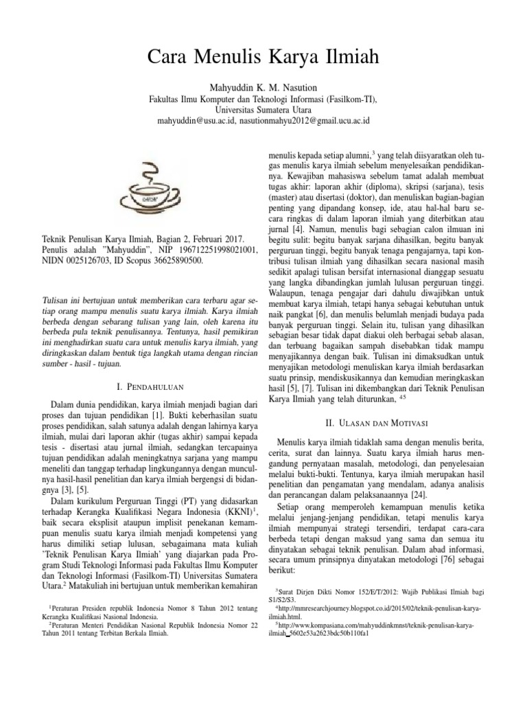 Cara Menulis Karya Ilmiah: Mahyuddin K. M. Nasution | PDF