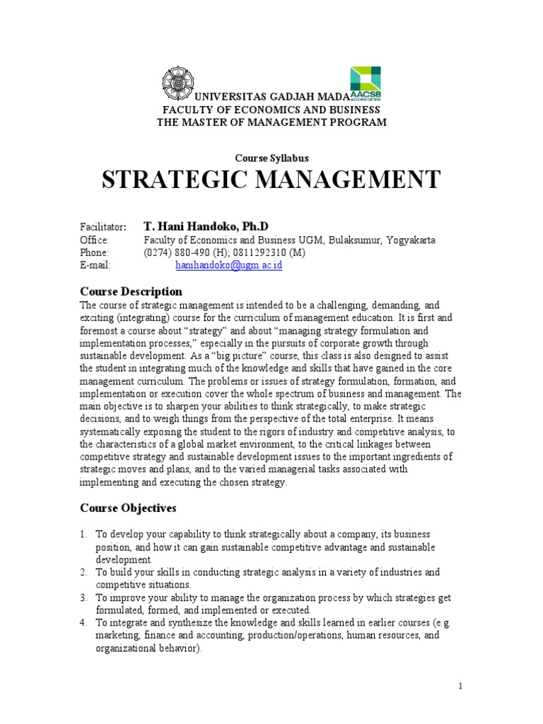 MM-Syllabus of Strategic Management-2021 | PDF | Strategic Management ...