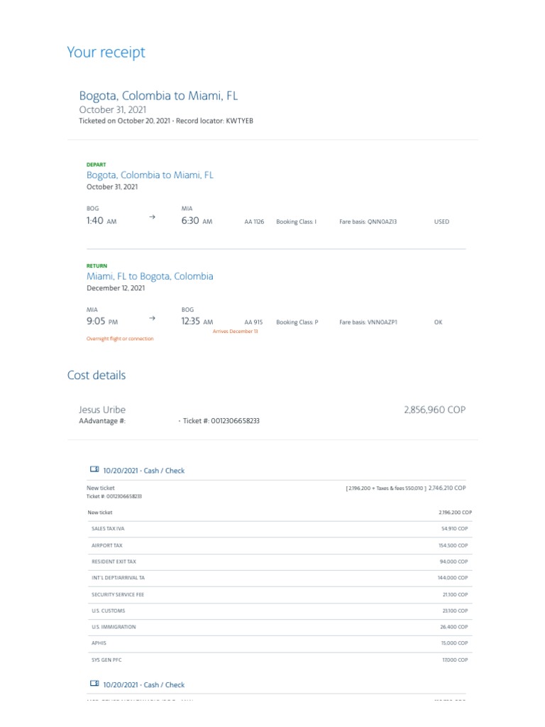 Your Receipts - American Airlines | PDF | Payments | Aviation
