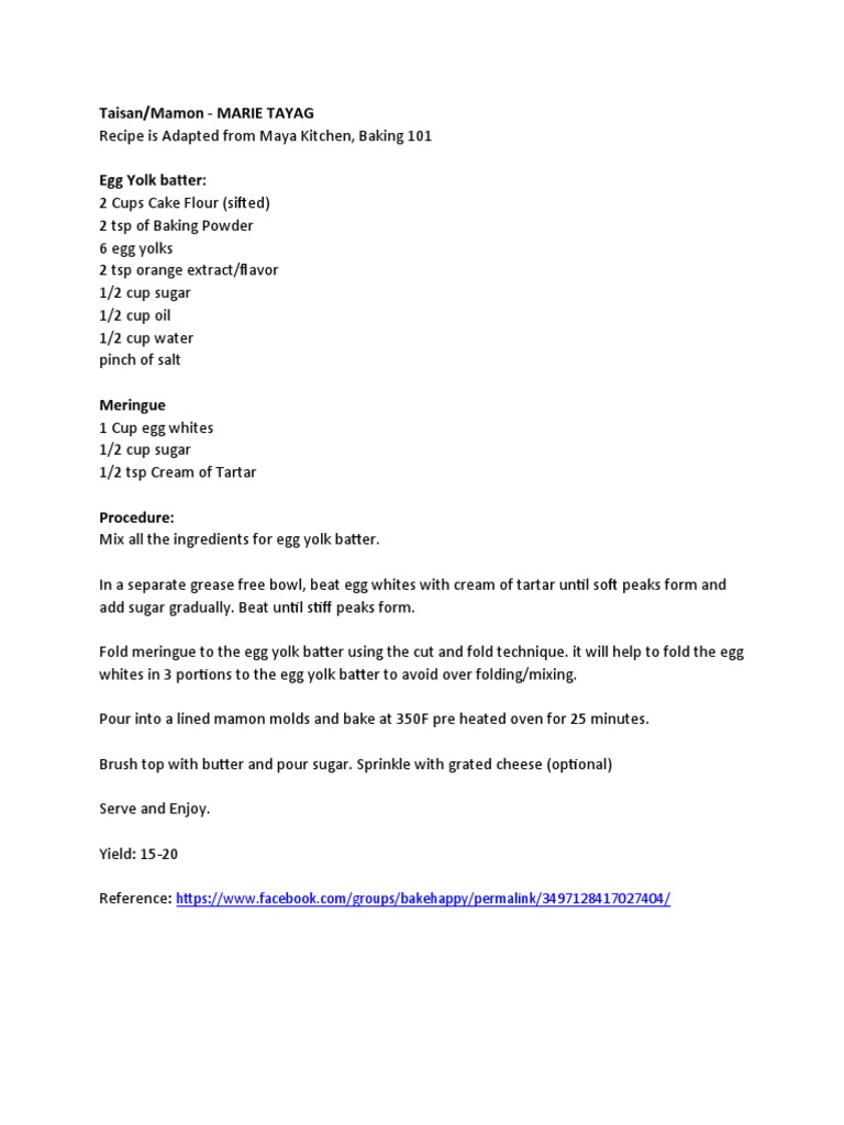 Chef Marie Tayag Recipes | PDF | Meringue | Cakes