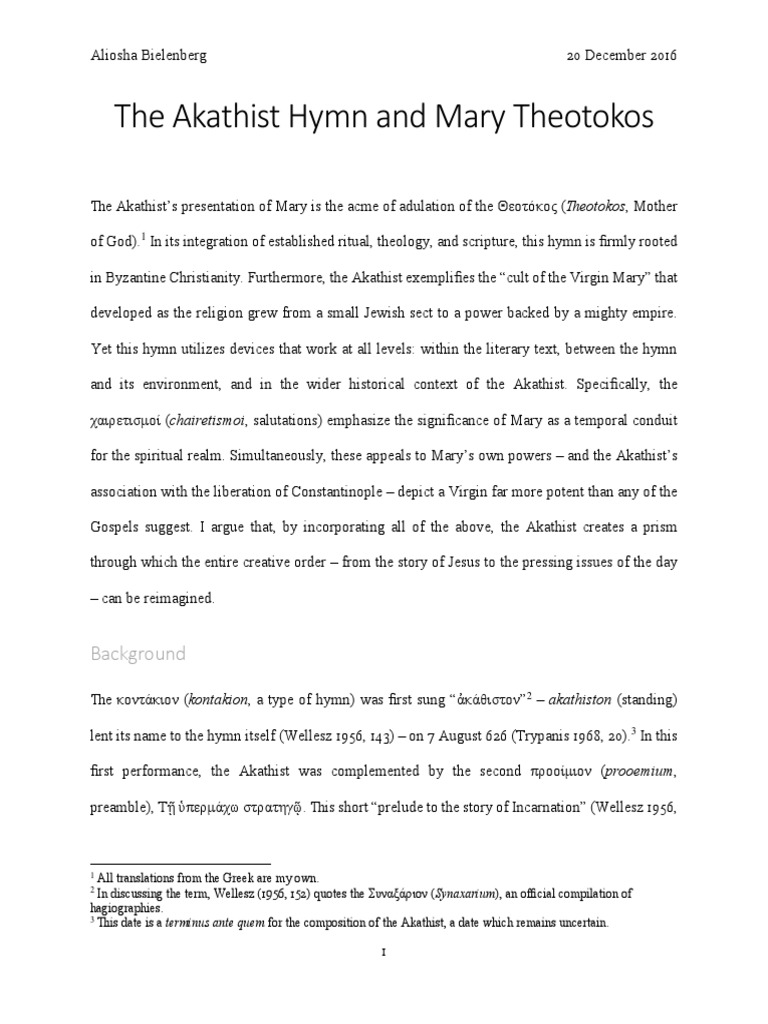 The Akathist Hymn and Mary Theotokos: Background | PDF | Mary, Mother ...