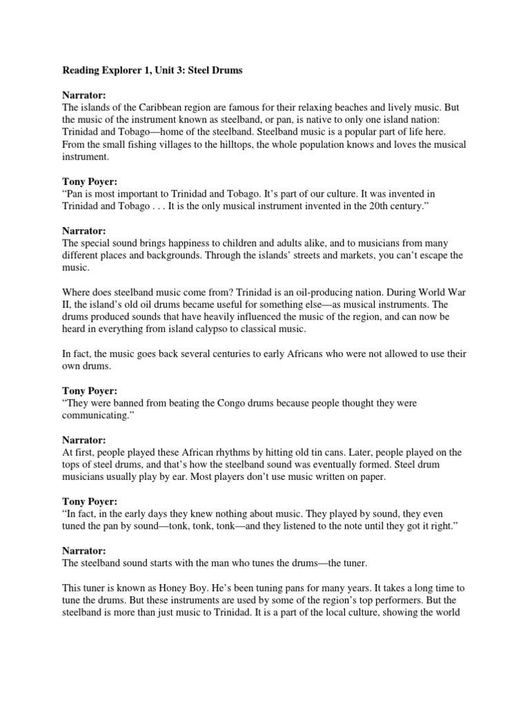 Reading Explorer Unit 2 Video Transcript | PDF | English Language Music ...