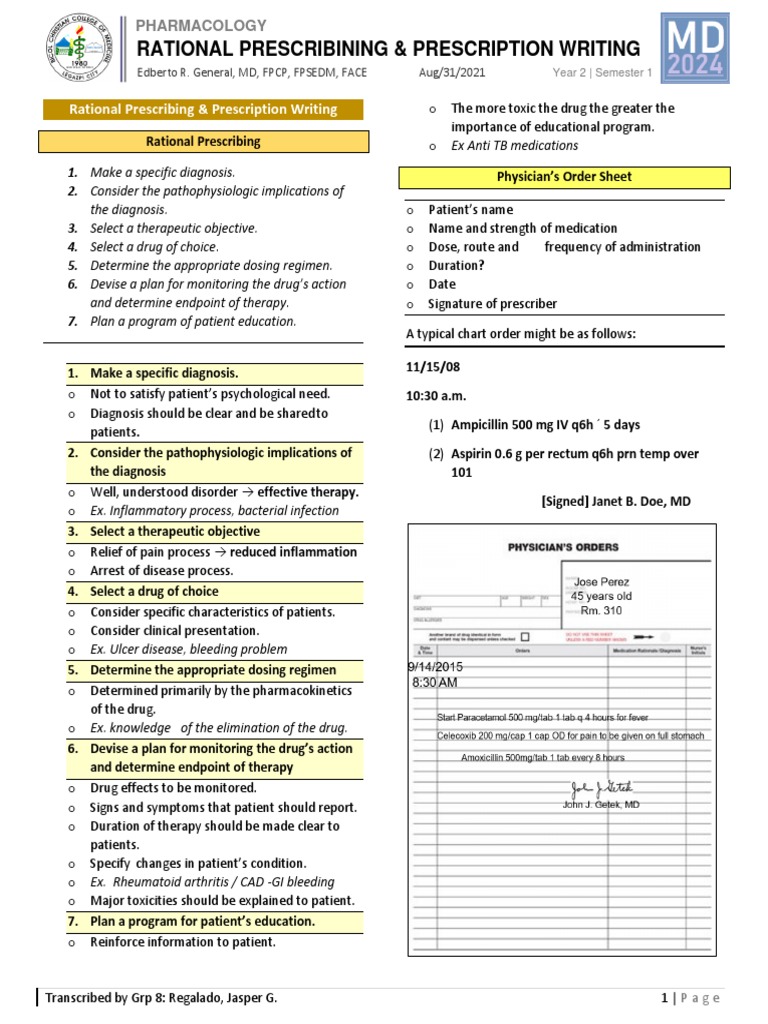 Rational Prescribing & Prescription Writing | PDF | Medical ...