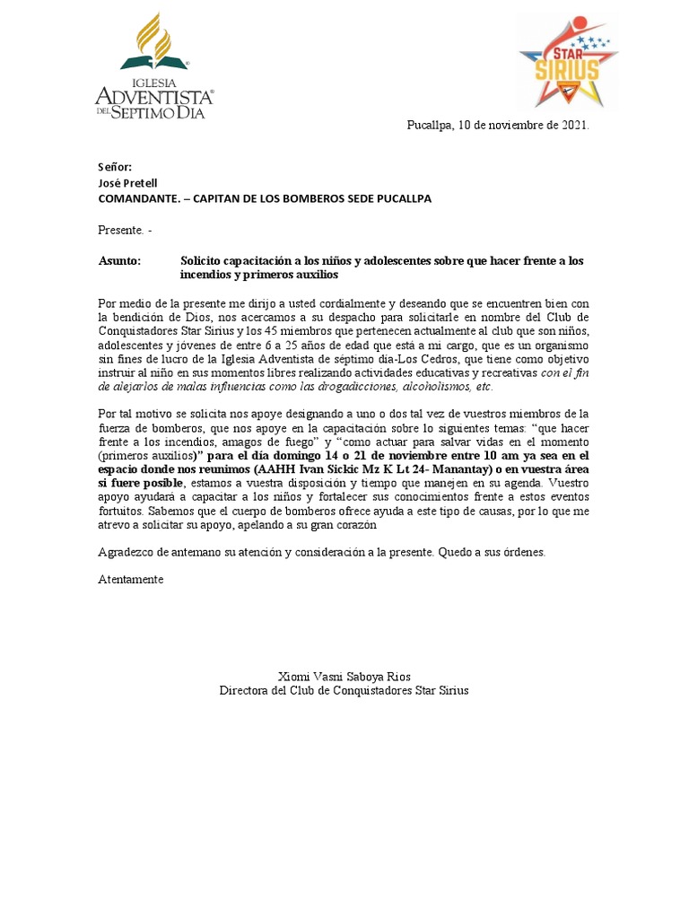 Carta de Solicitud Bomberos | PDF