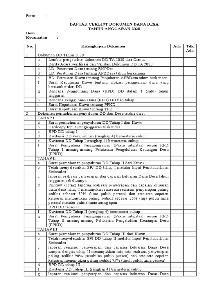 Daftar Ceklist | PDF