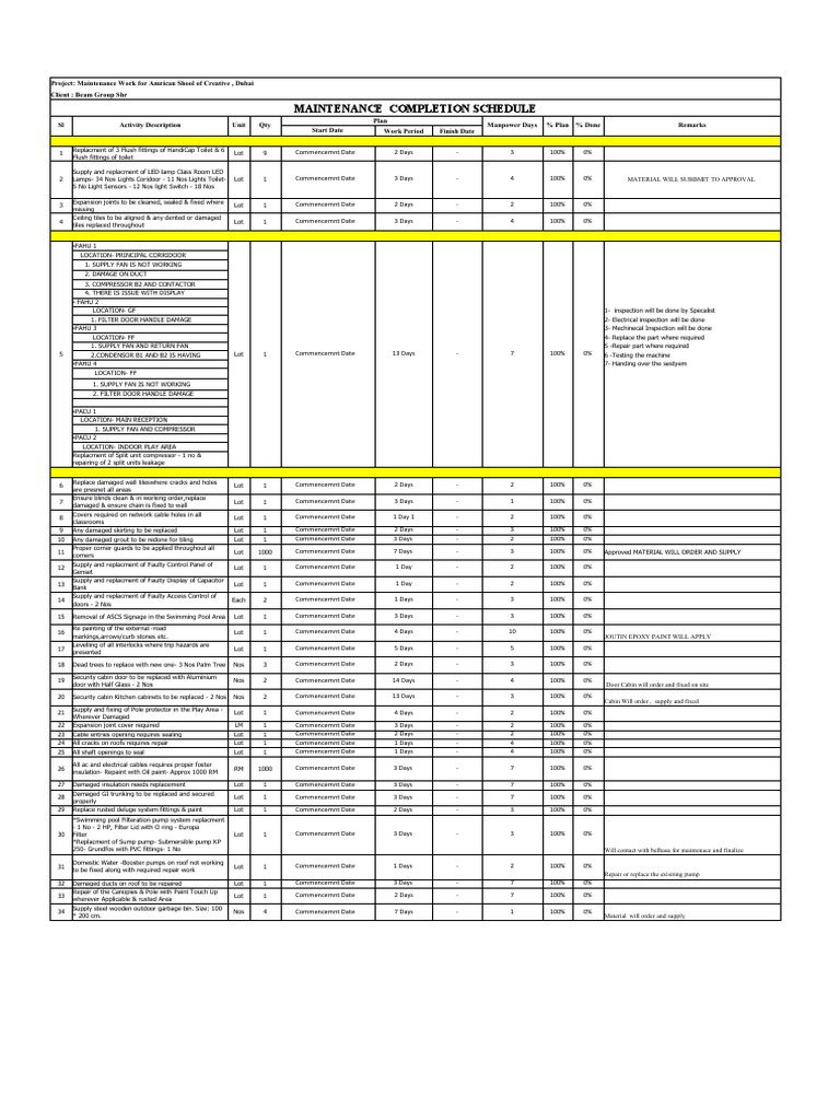 MEP Completion Schedule | PDF | Building Engineering | Manufactured Goods