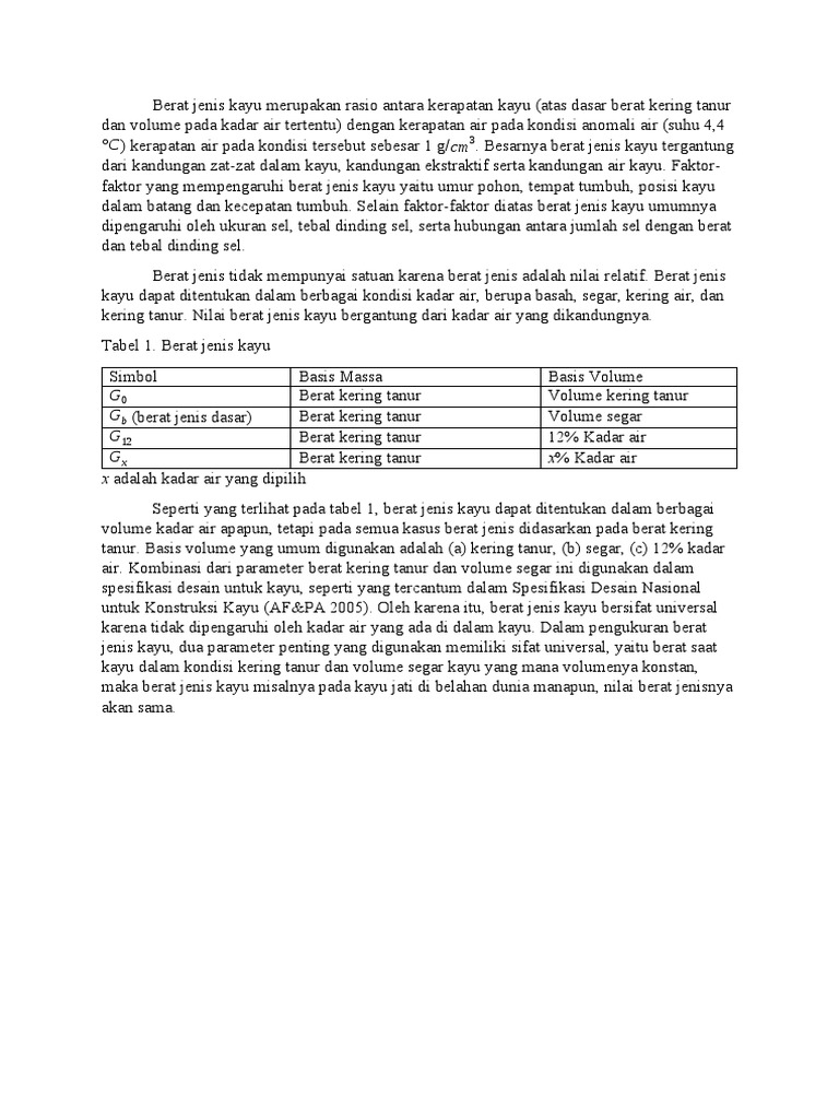 Berat Jenis Kayu | PDF