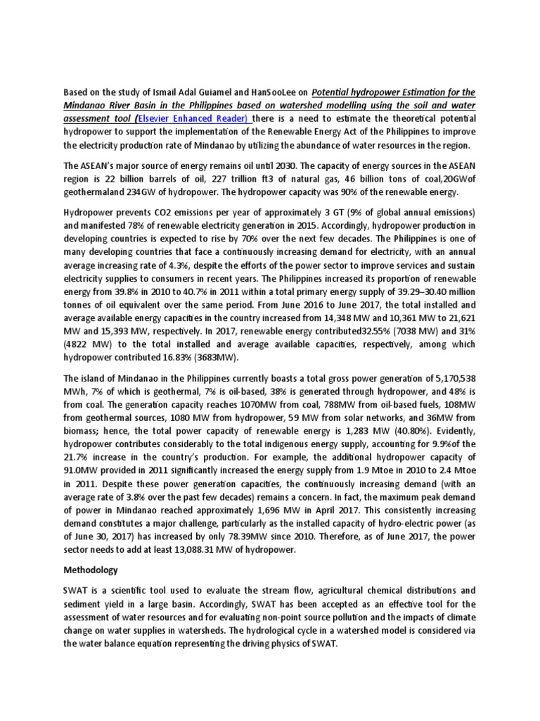 Potential Hydropower Estimation For The Mindanao River Basin in The ...