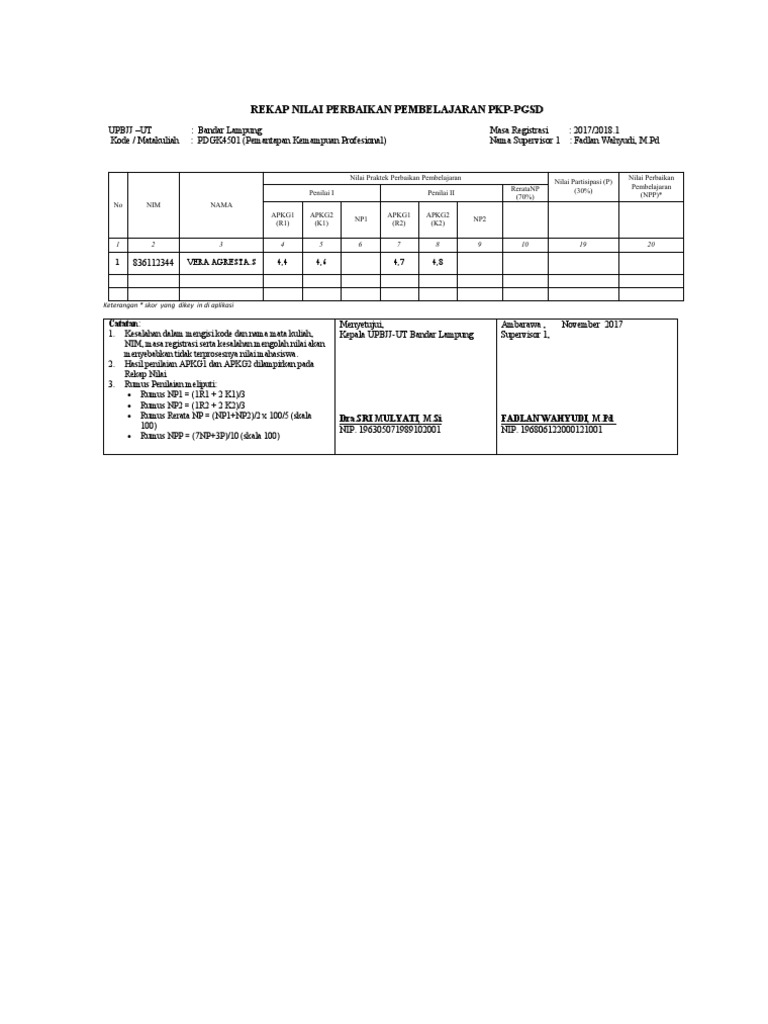5.rekap Nilai PKP | PDF