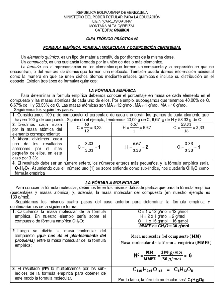 Fórmulas Químicas y Composición Centesimal | PDF | Compuestos químicos ...