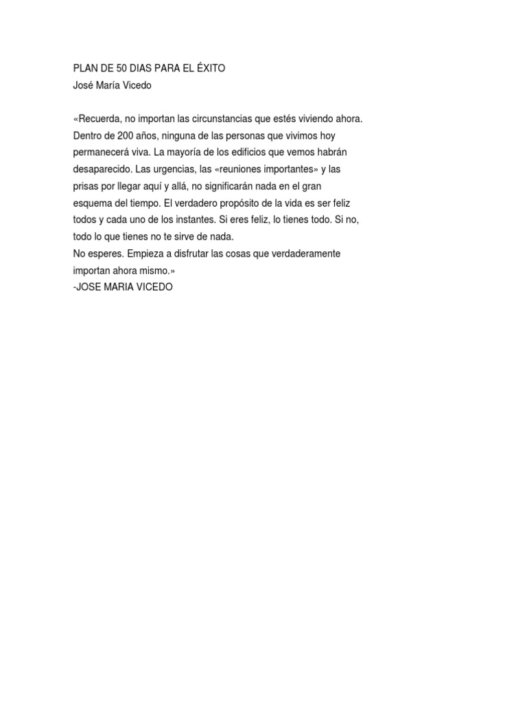 PLAN DE 50 DIAS PARA EL ÉXITO - Jose Maria Vicedo | PDF | Aprendizaje ...