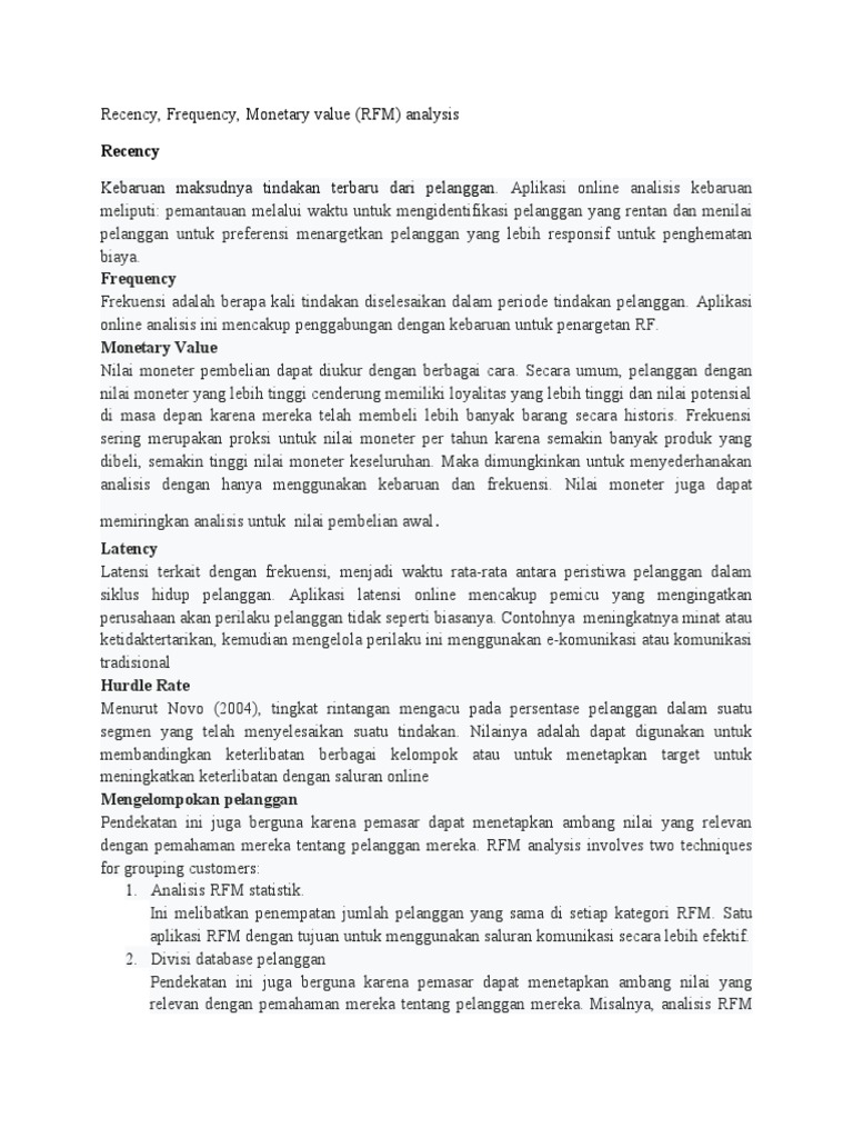 Recency: Recency, Frequency, Monetary Value (RFM) Analysis | PDF