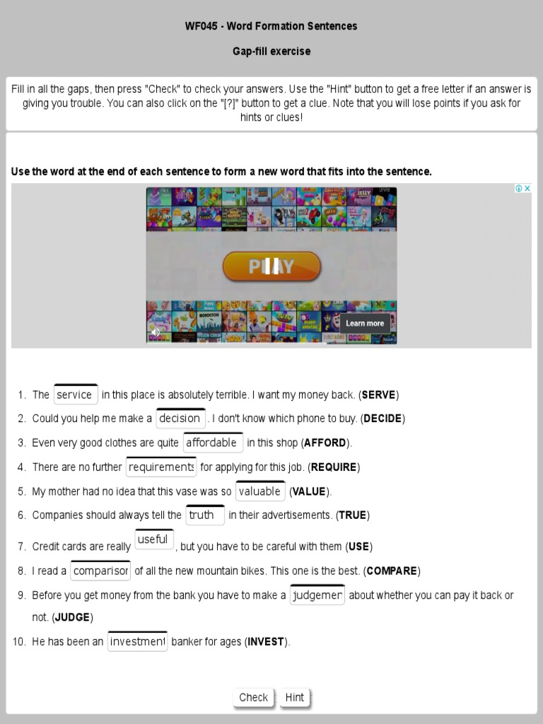 WF045 - Word Formation Sentences | PDF
