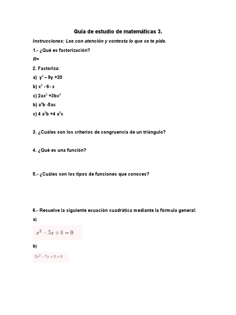 Guía de Estudio de Matemáticas 3 | PDF