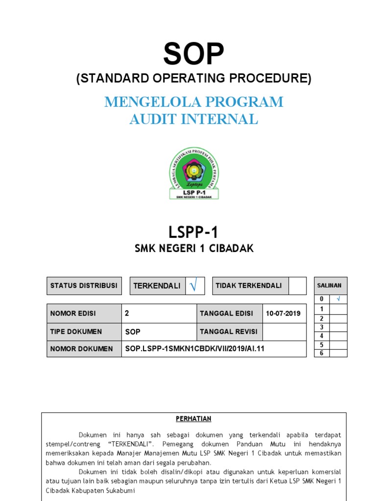 SOP Audit Internal LSP SMK Cibadak | PDF