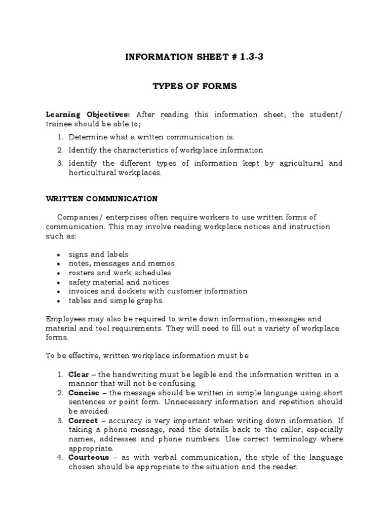 1.3-2 Types of Forms | PDF | Mail | Employment