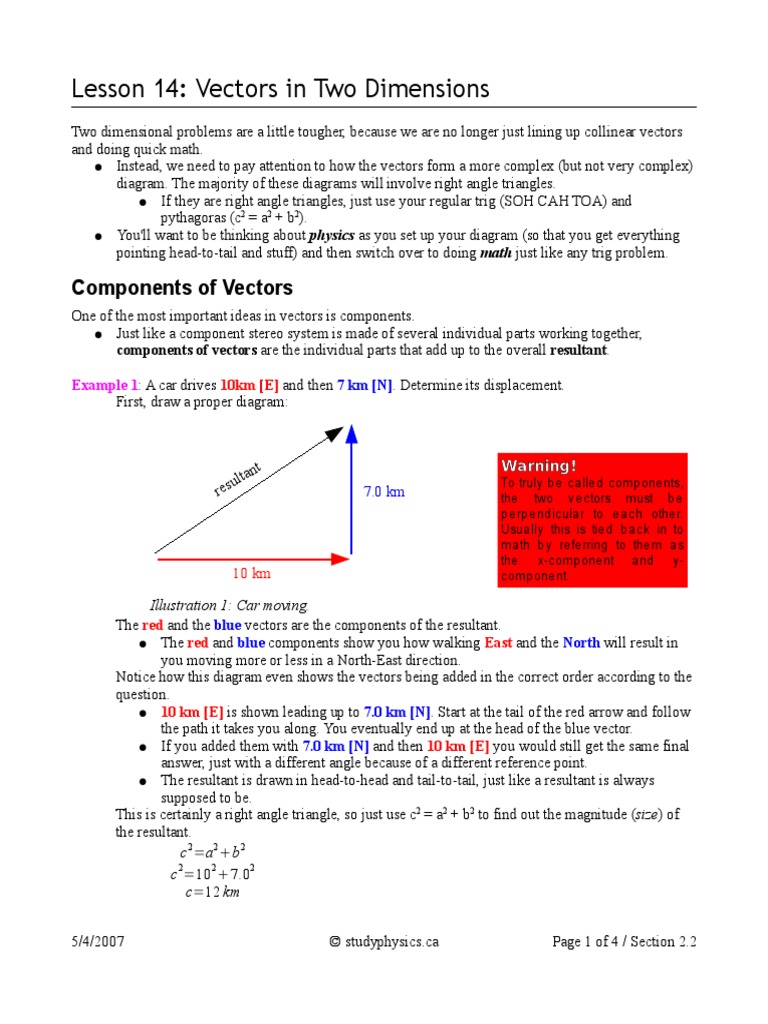 2 2dvectors Pdf Cartesian Coordinate System Angle