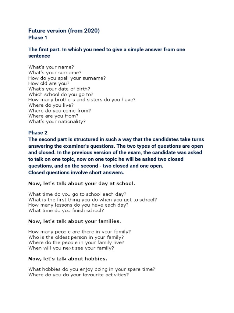KET Speaking Test Sample Questions | PDF | Test (Assessment) | Question