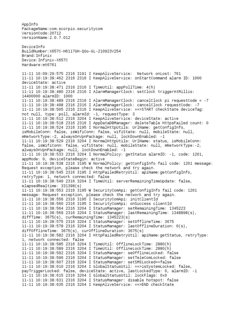 Log Entries Documenting the Operation of a Mobile Device Security Application's KeepAliveService ...