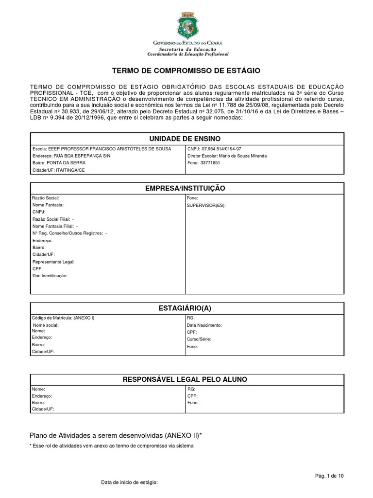 Modelo TCE | PDF | Estágio | Procura de emprego